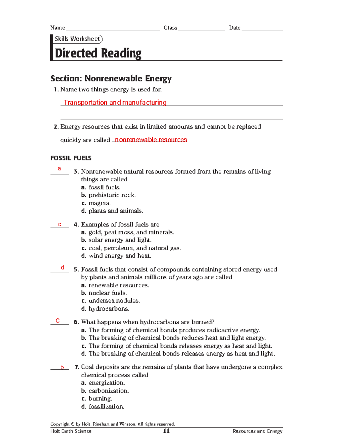 Charvonna Martin - Non-Renewable Energy - Copyright © by Holt, Rinehart ...