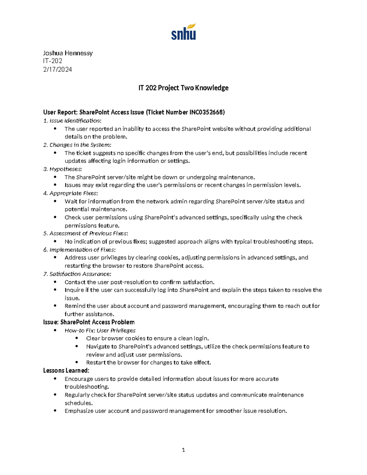 IT 202 Project Two Hennessy - Joshua Hennessy IT- 2/17/ IT 202 Project ...