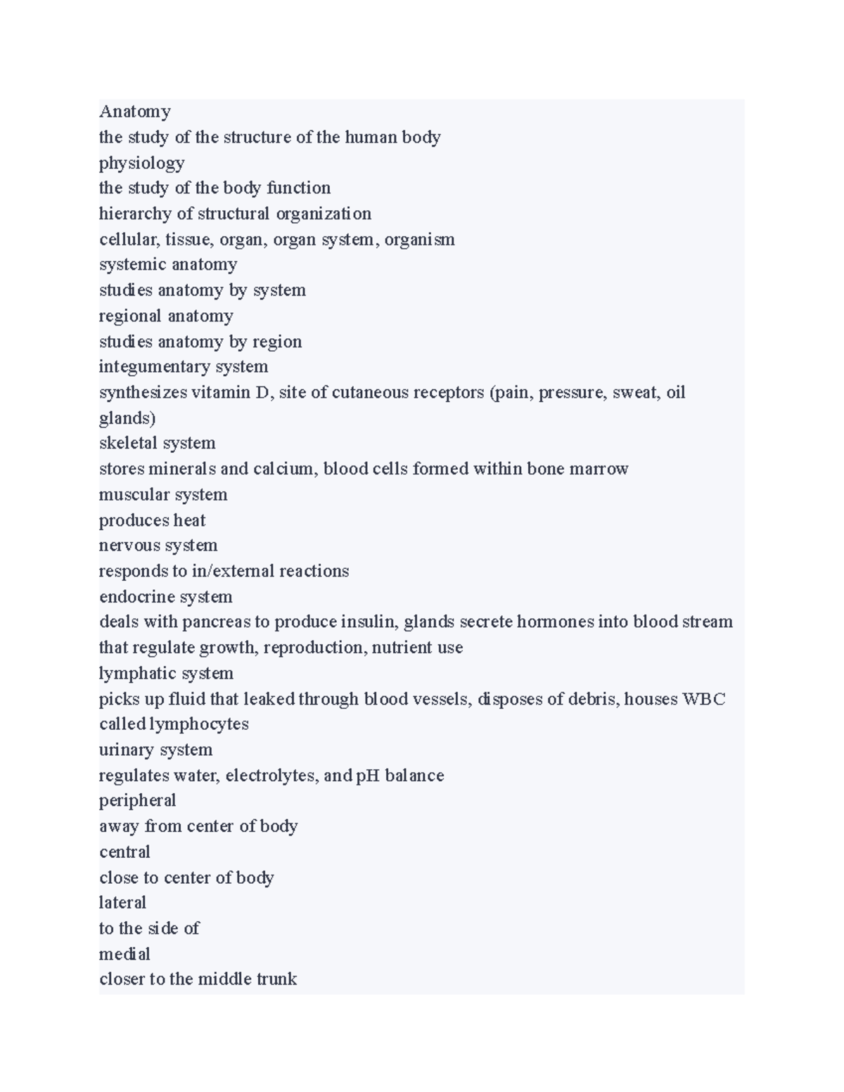 Anatomy Exam 1 - exam 1 answers - Anatomy the study of the structure of ...