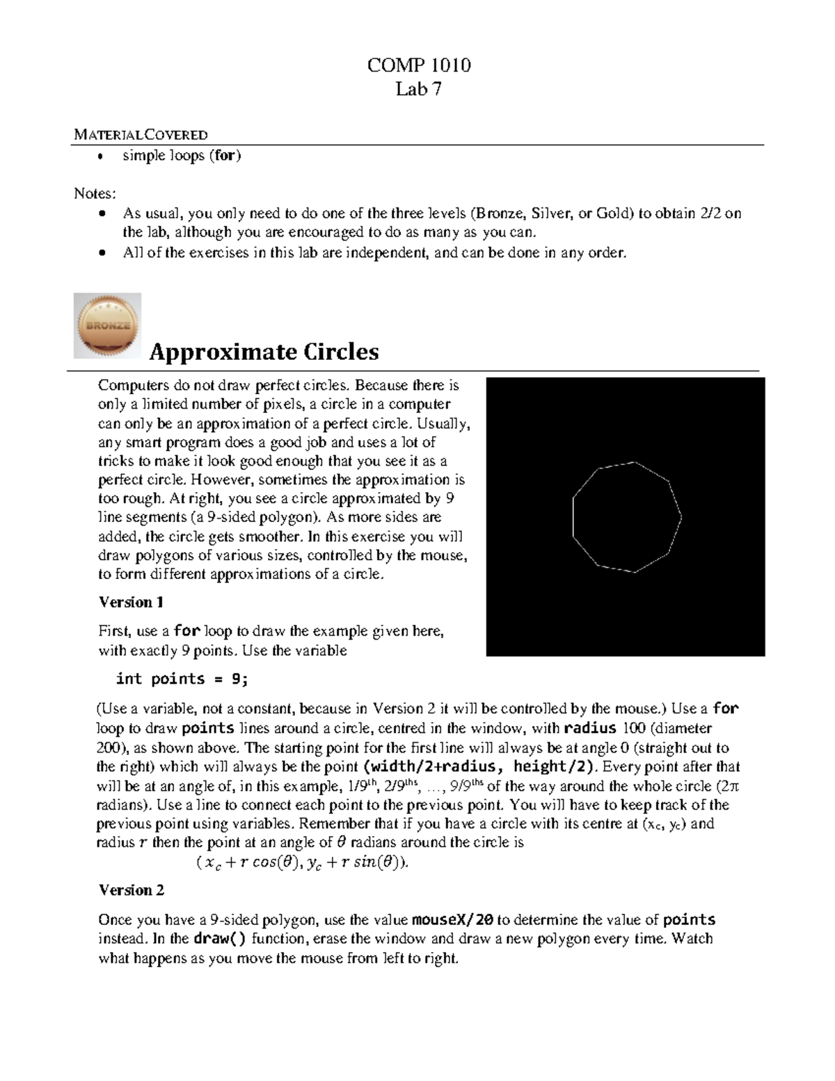 Lab 07 Of Comp1010 2020 Comp 1010 Lab 7 Material Covered Simple Loops For Notes As 