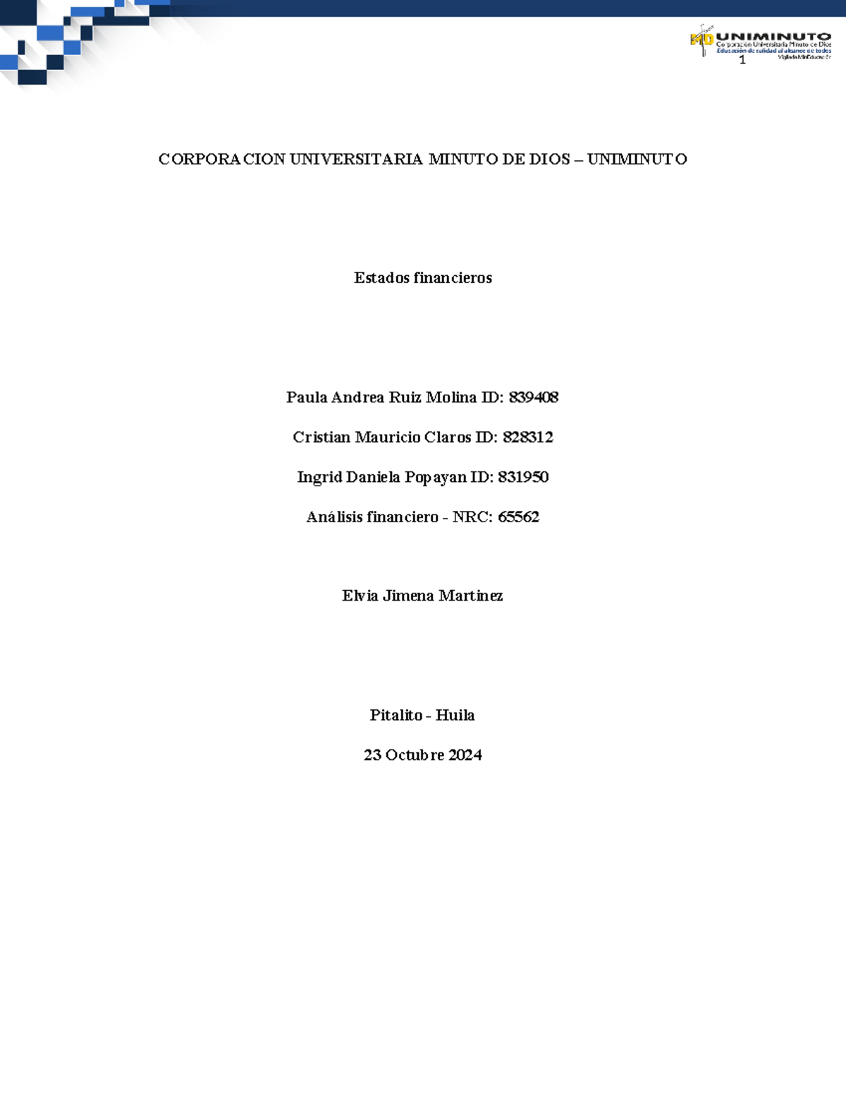 Análisis OMPI - analisis financiero - CORPORACION UNIVERSITARIA MINUTO DE DIOS – UNIMINUTO ...