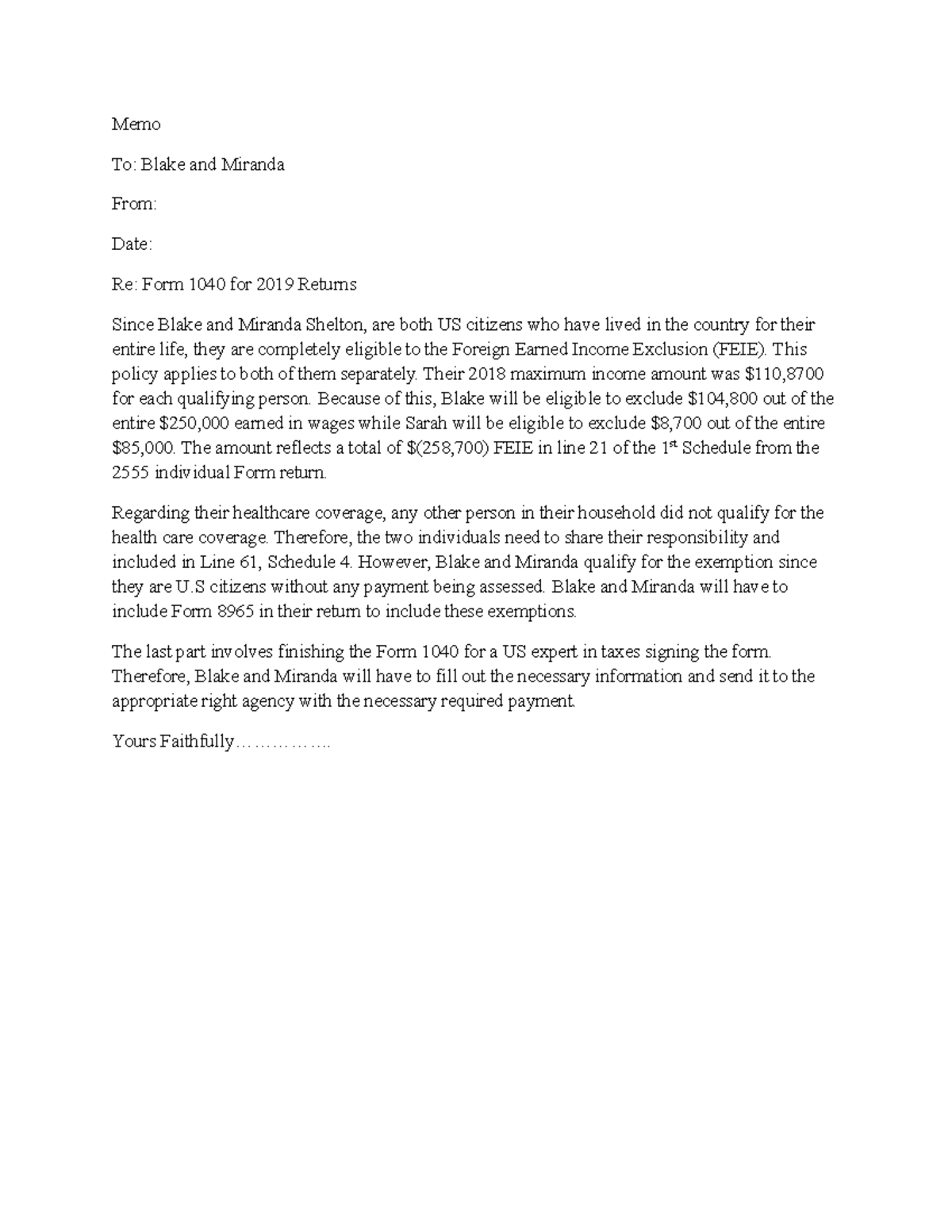 Tax Memo Narrative about the budget Lecture notes - Memo To: Blake and ...