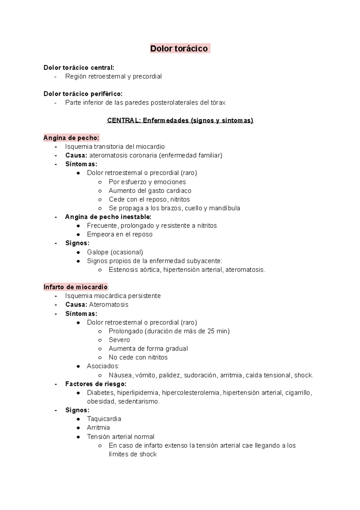 19 04. Dolor torácico - Dolor torácico Dolor torácico central: - Región ...