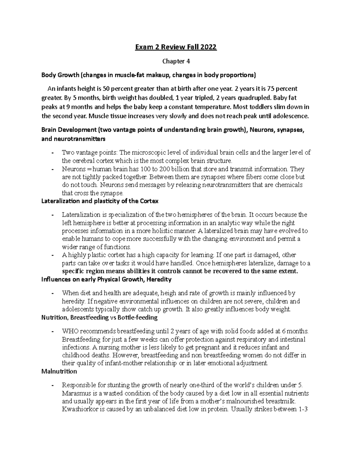 Exam 2 Review Fall 2022 - Human dev - Exam 2 Review Fall 2022 Chapter 4 ...