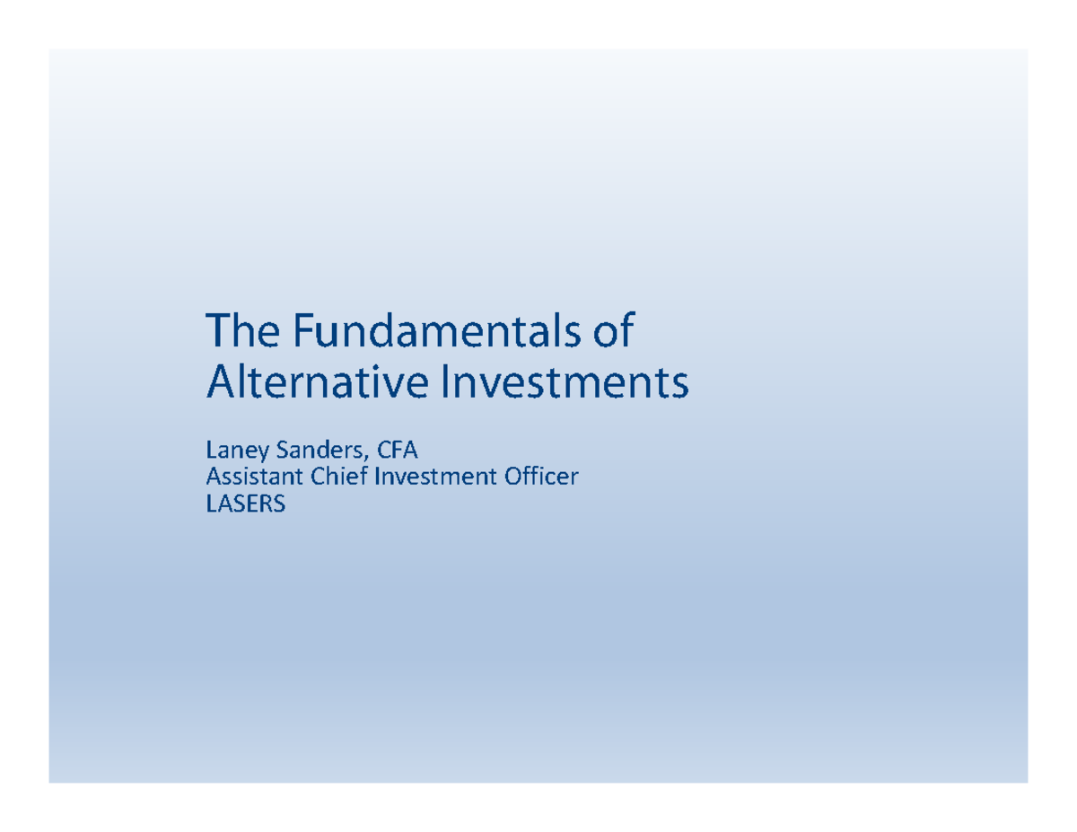 Alternative Investments - The Fundamentals of Alternative Investments ...