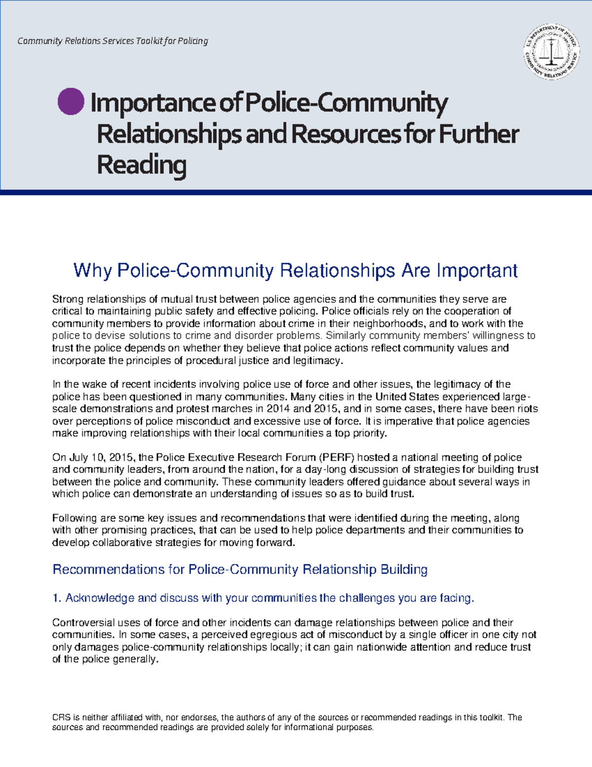 Police-community rel content 0 - Community Relations Services Toolkit ...
