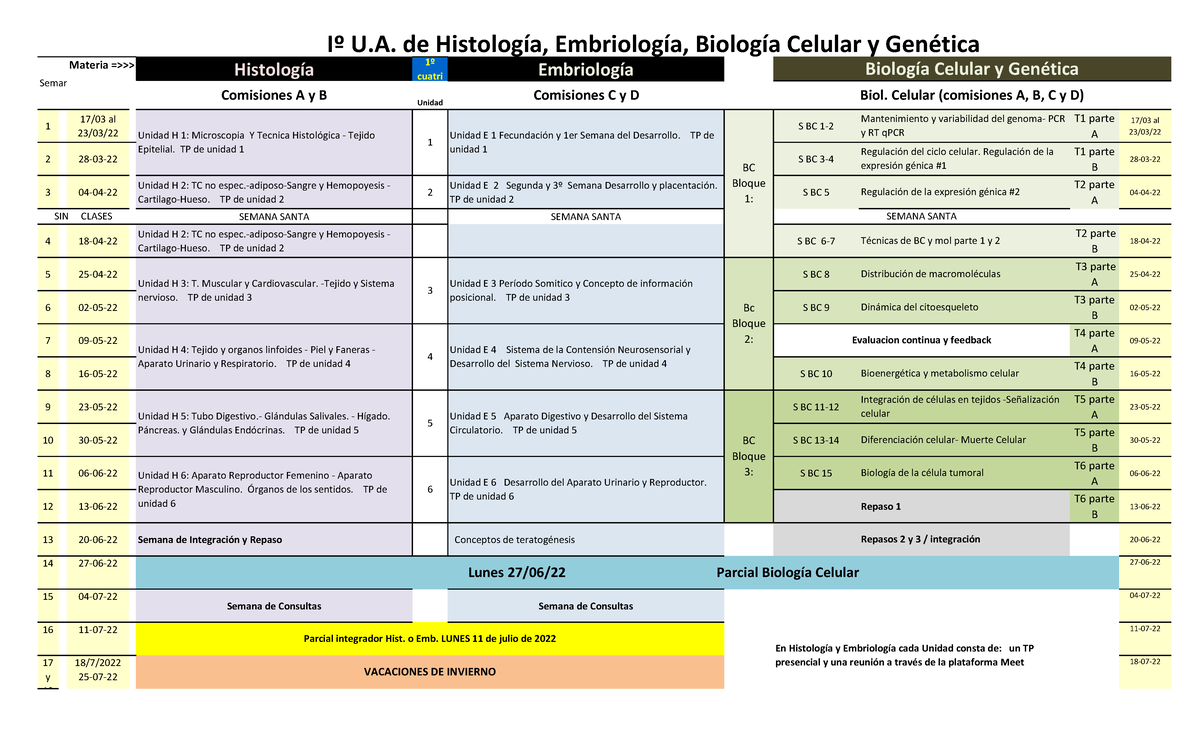 Cronograma 2022 final - Calendario academico de medicina en la UBA de ...