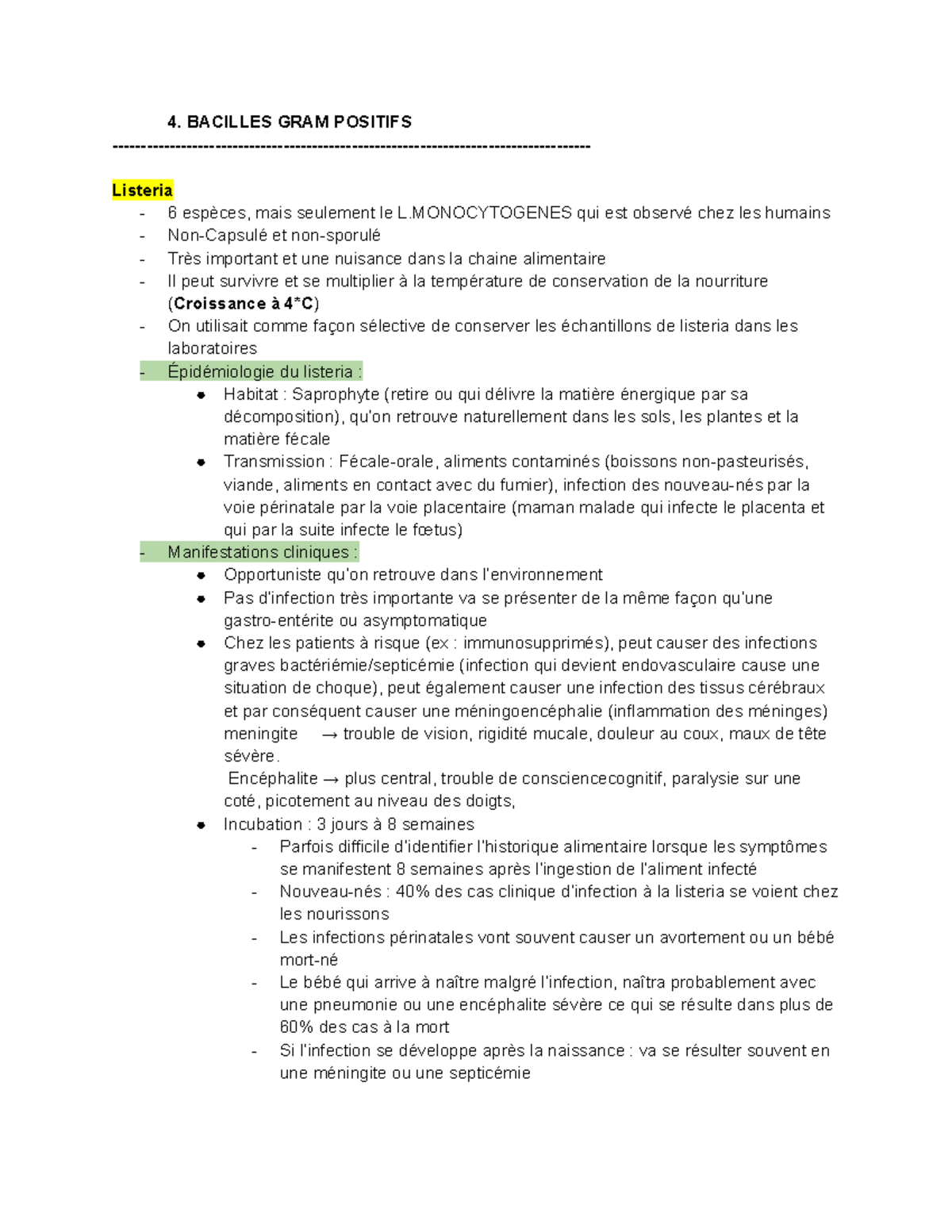 HSS 1500 - midterm 2 - Notes on 5,6,7 - 4. BACILLES GRAM POSITIFS ...