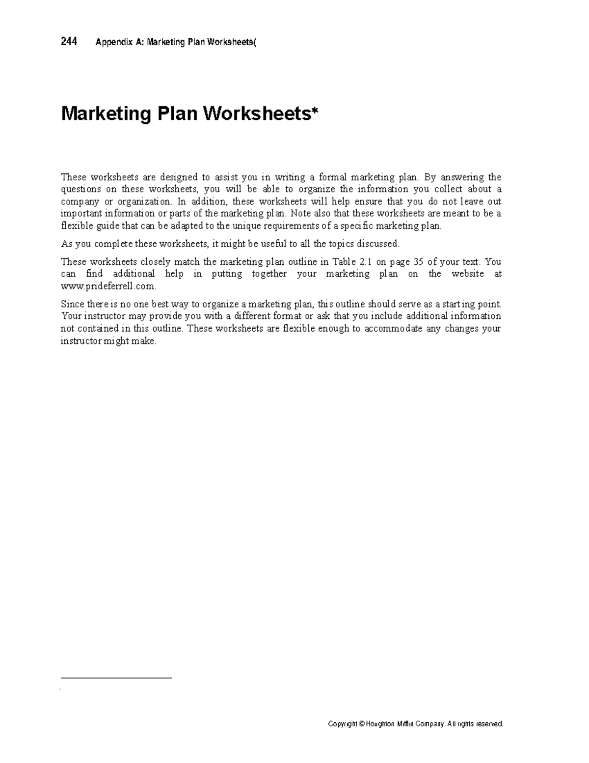Marketing PLAN Format - Marketing Plan Worksheets These worksheets are ...