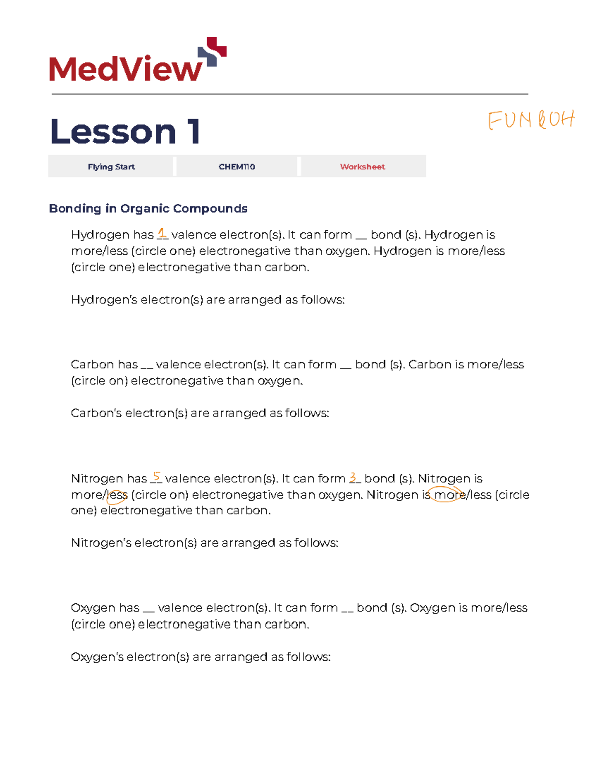 Worksheet 1 to practice for unit - Lesson 1Flying Start CHEM110 ...