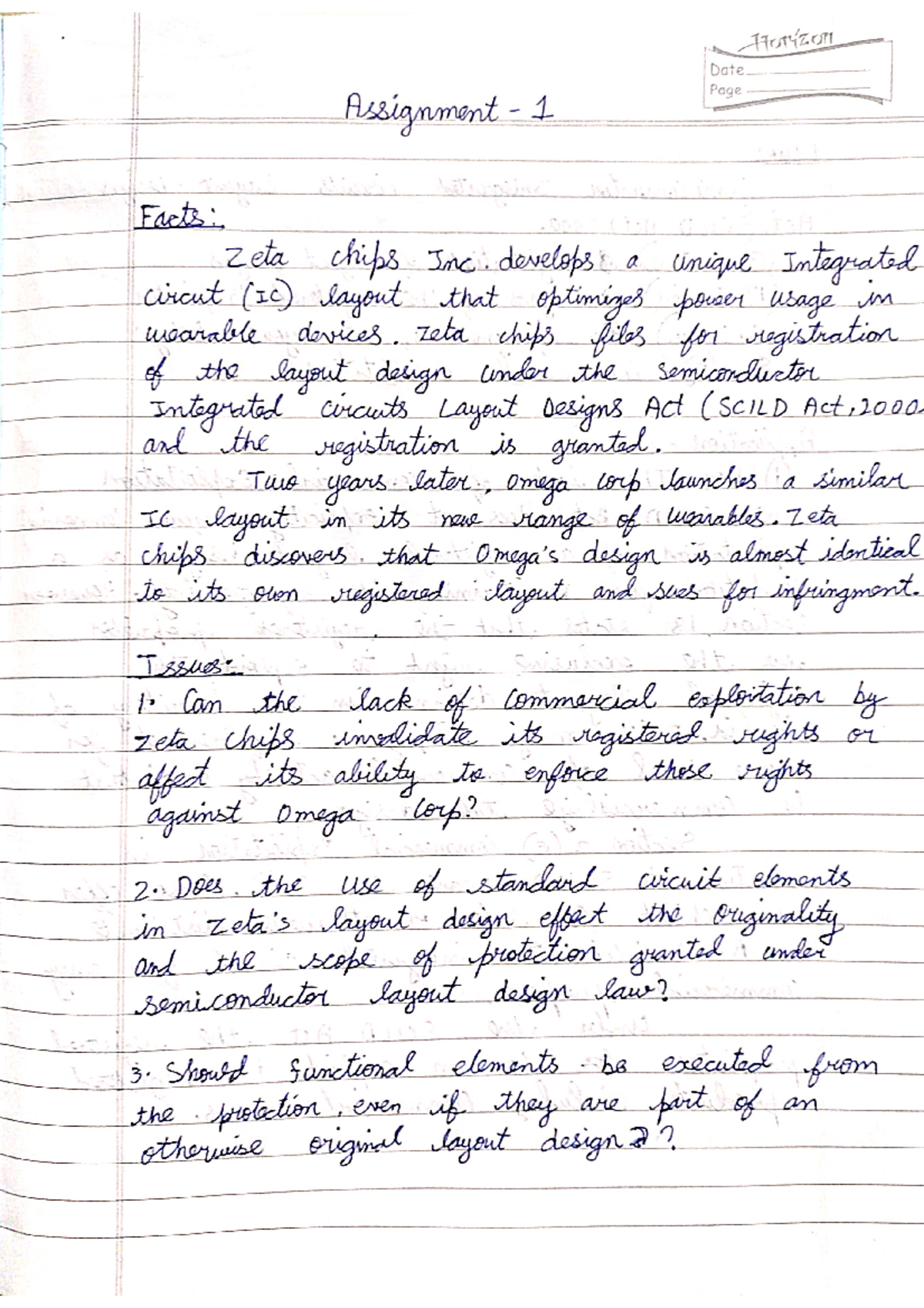 IP A-1 - ASSIGNMENT - Herizon Date Page Assignment 1 Facts: Zeta chips ...