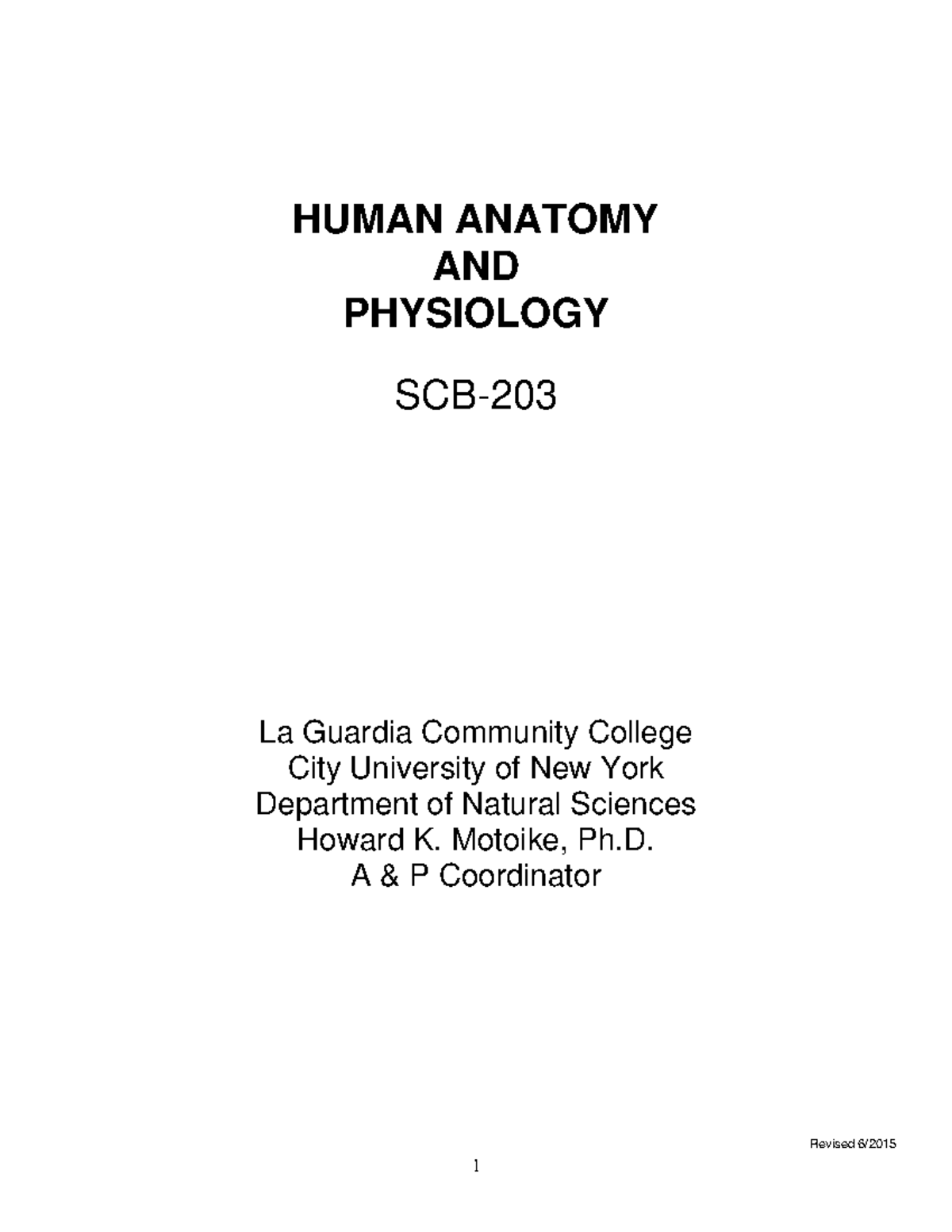 SCB-203 Lecture Syllabus Amerman First Edition - HUMAN ANATOMY AND ...