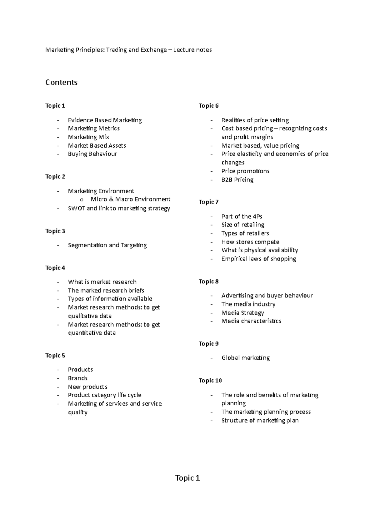 Marketing Lecture Notes - Marketing Principles: Trading and Exchange ...