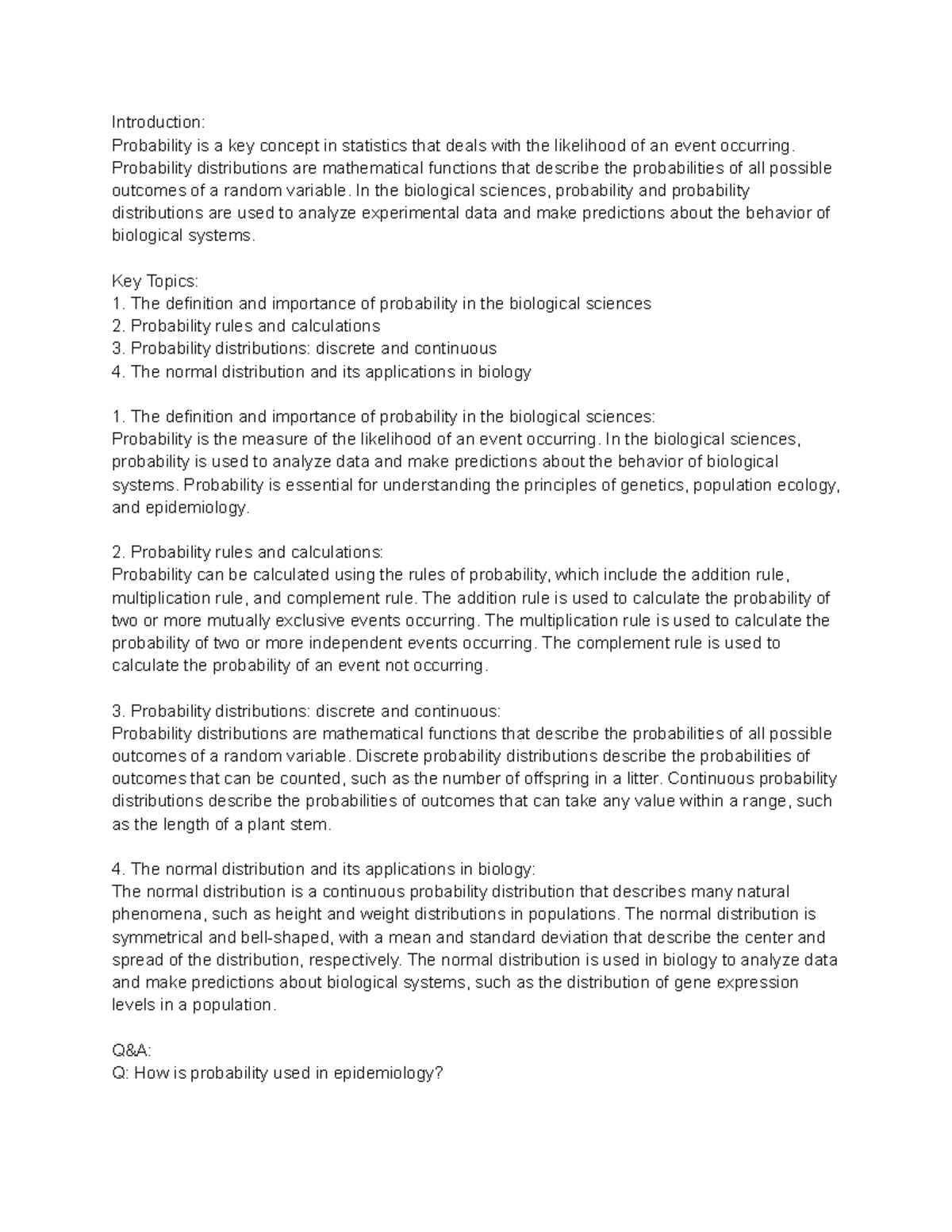 Probability in the Biological Sciences: Definitions Rules Distributions ...
