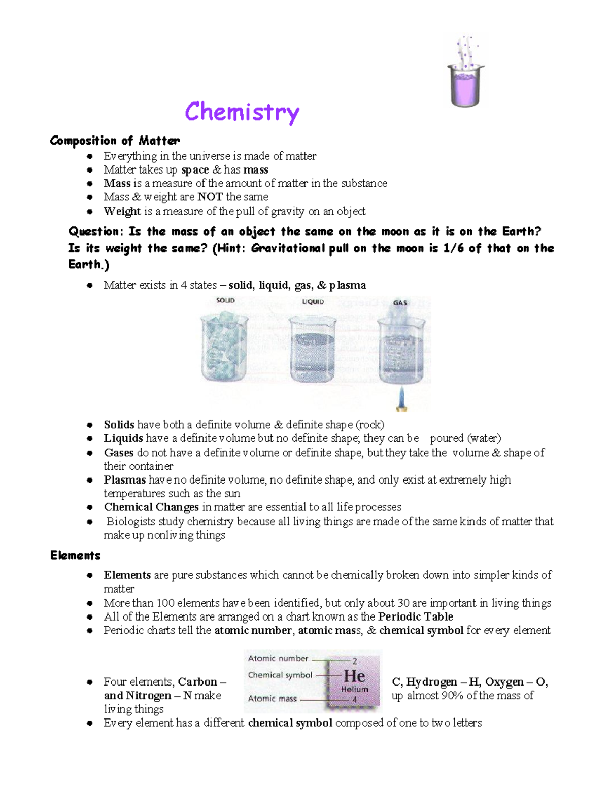 General Chemistry 109 notes - Chemistry Composition of Matter ...