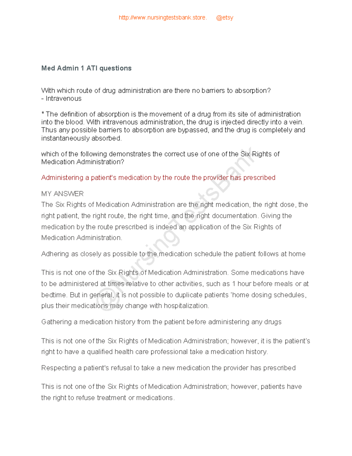 Med - Lecture notes 1 - Med Admin 1 ATI questions With which route of ...