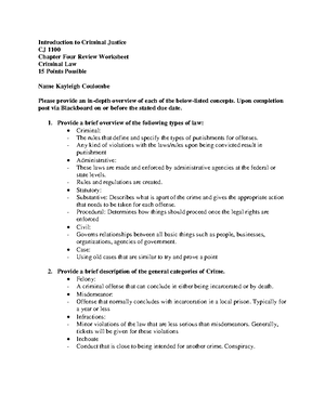 Lesson 5 WorkSheet - Introduction to Criminal Justice CJ 1100 Lesson ...