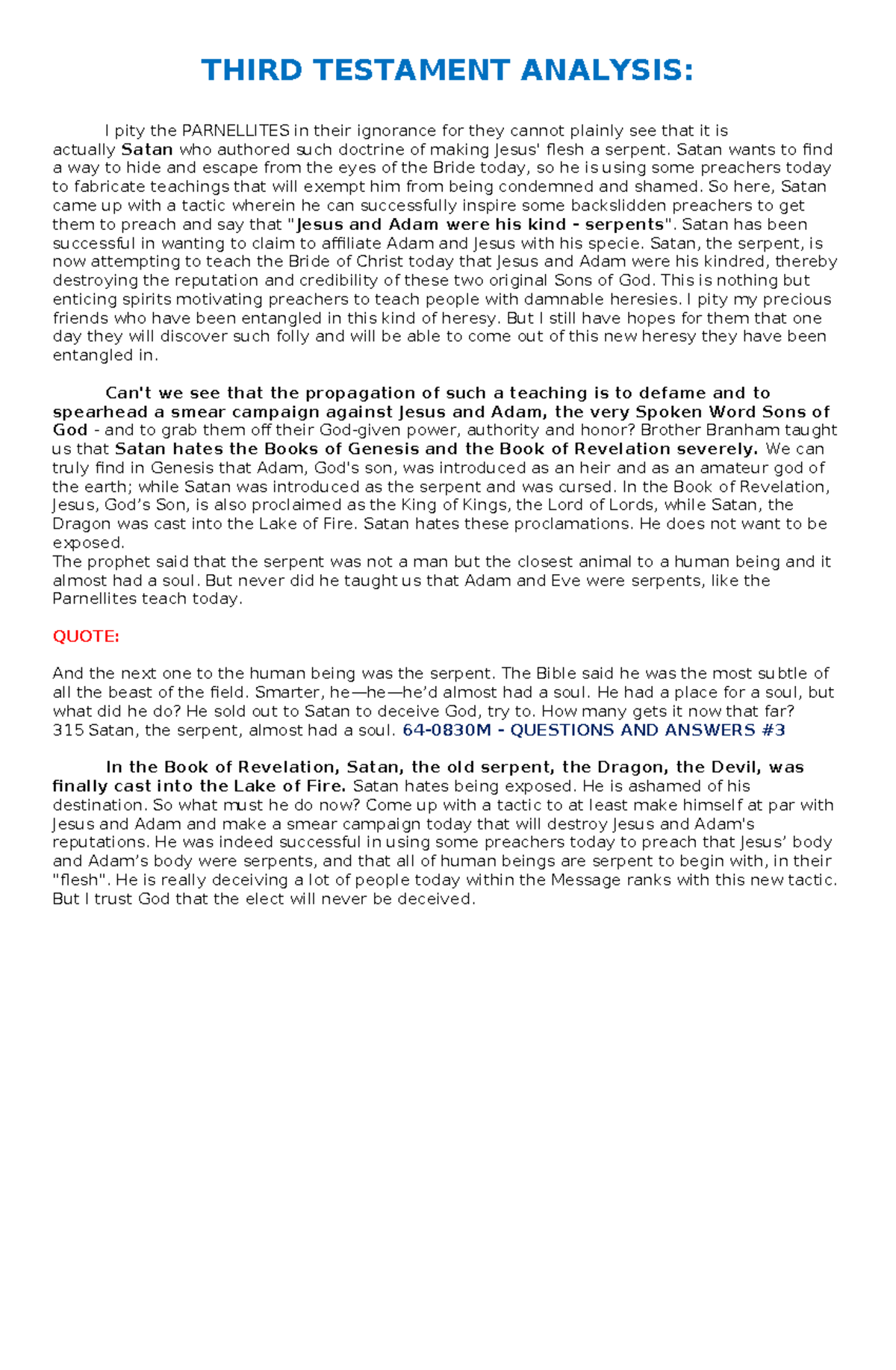 Third Testament Analysis - THIRD TESTAMENT ANALYSIS: I pity the ...