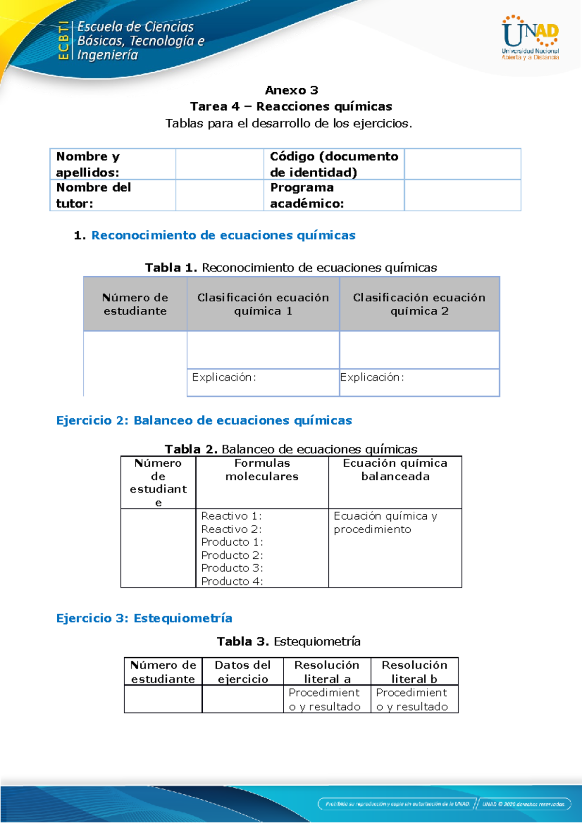 Anexo 3 - nbkjbvgv gyvj - Anexo 3 Tarea 4 – Reacciones químicas Tablas para el desarrollo de los ...