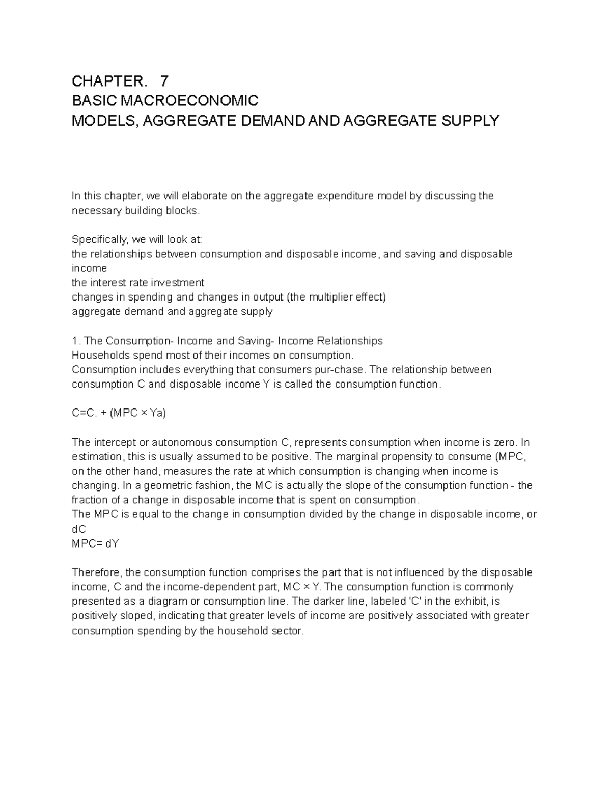 Chapter 7 models aggregate demands - CHAPTER. 7 BASIC MACROECONOMIC ...