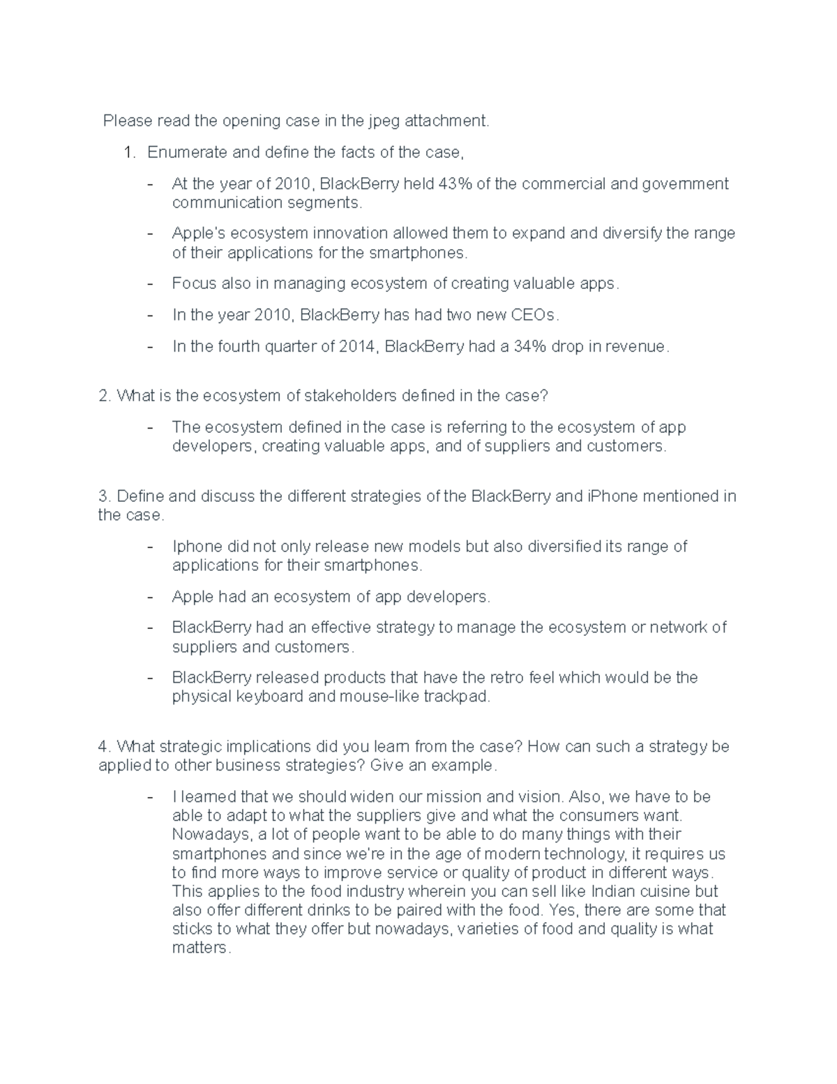 Strat Man - Case - Case Study Blackberry - Please read the opening case ...