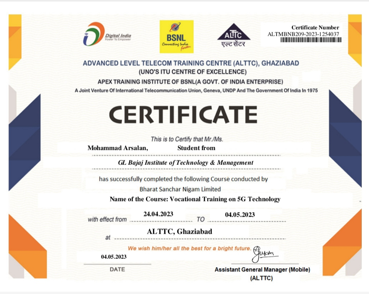 BSNL Certificate - B.tech - Studocu