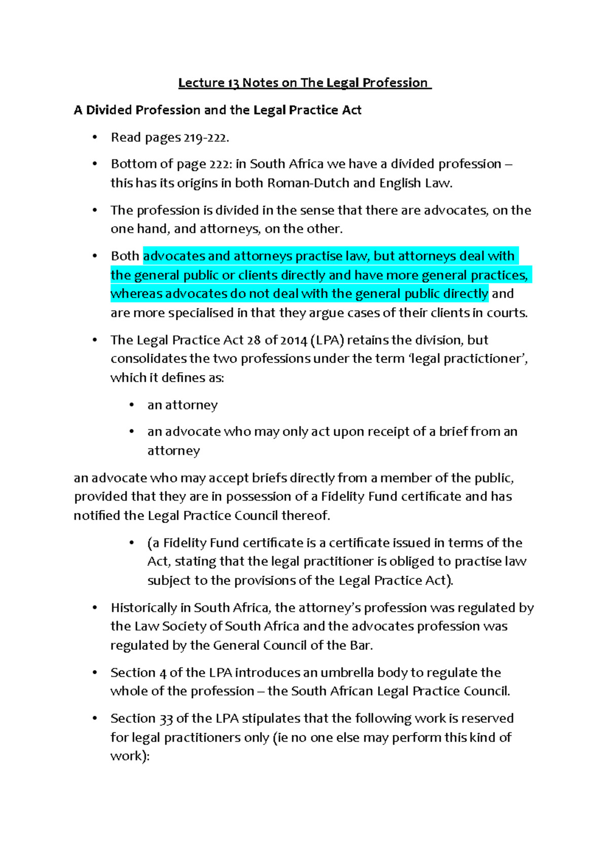 Lecture 13 Notes on The Legal Profession - Lecture 13 Notes on The ...