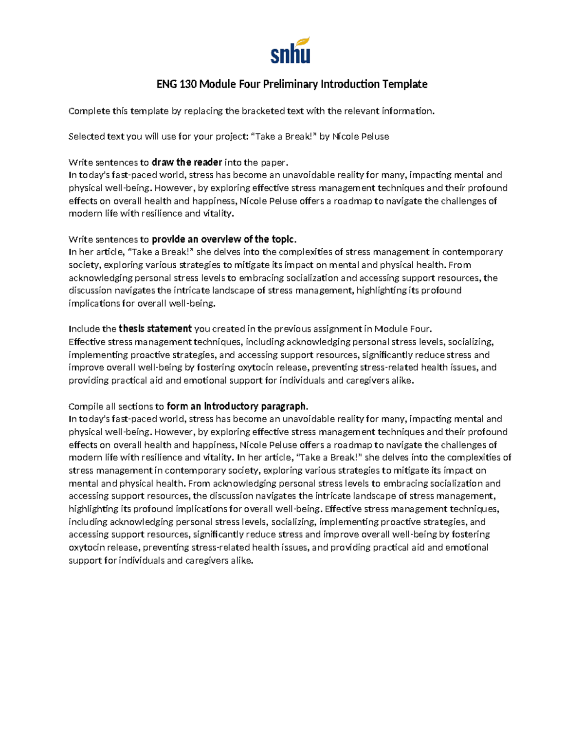 ENG 130 Module Four Preliminary Introduction Template - Selected text ...