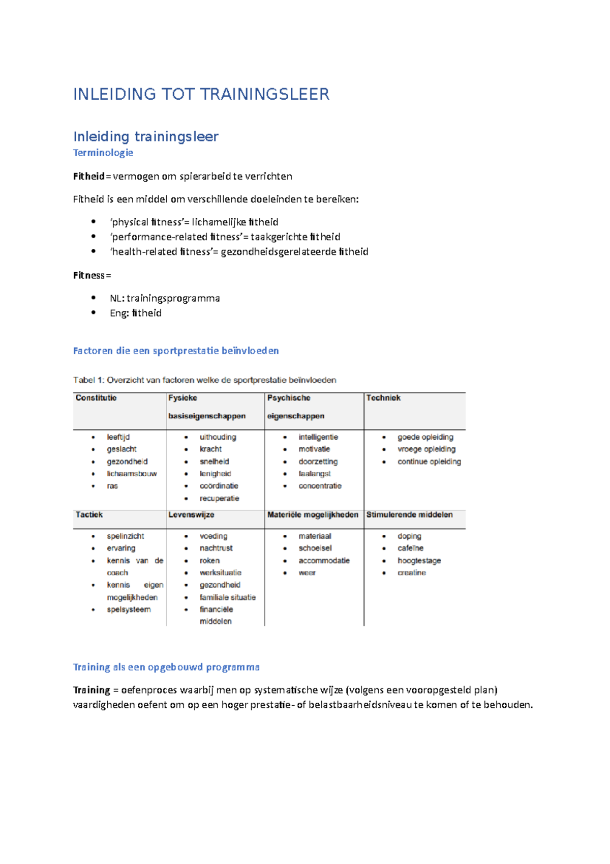 Inleiding tot de trainingsleer - INLEIDING TOT TRAININGSLEER Inleiding ...