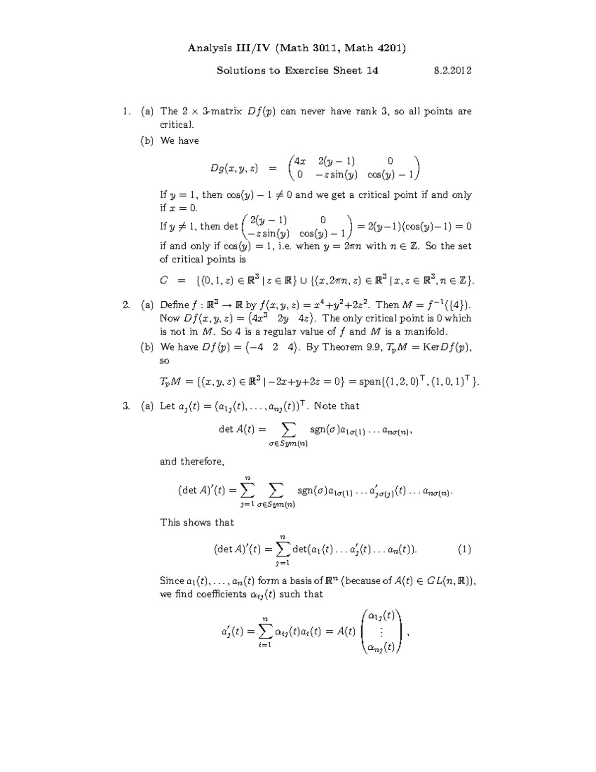 MATH3011 2011-2012 Assignment 14 - Solutions - Analysis III/IV (Math ...