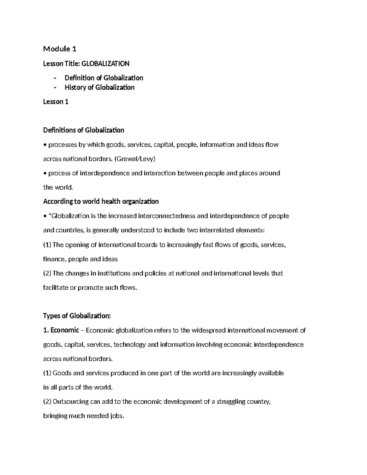 GEC103 Reviewer - Module 1 Lesson Title: GLOBALIZATION - Definition of ...