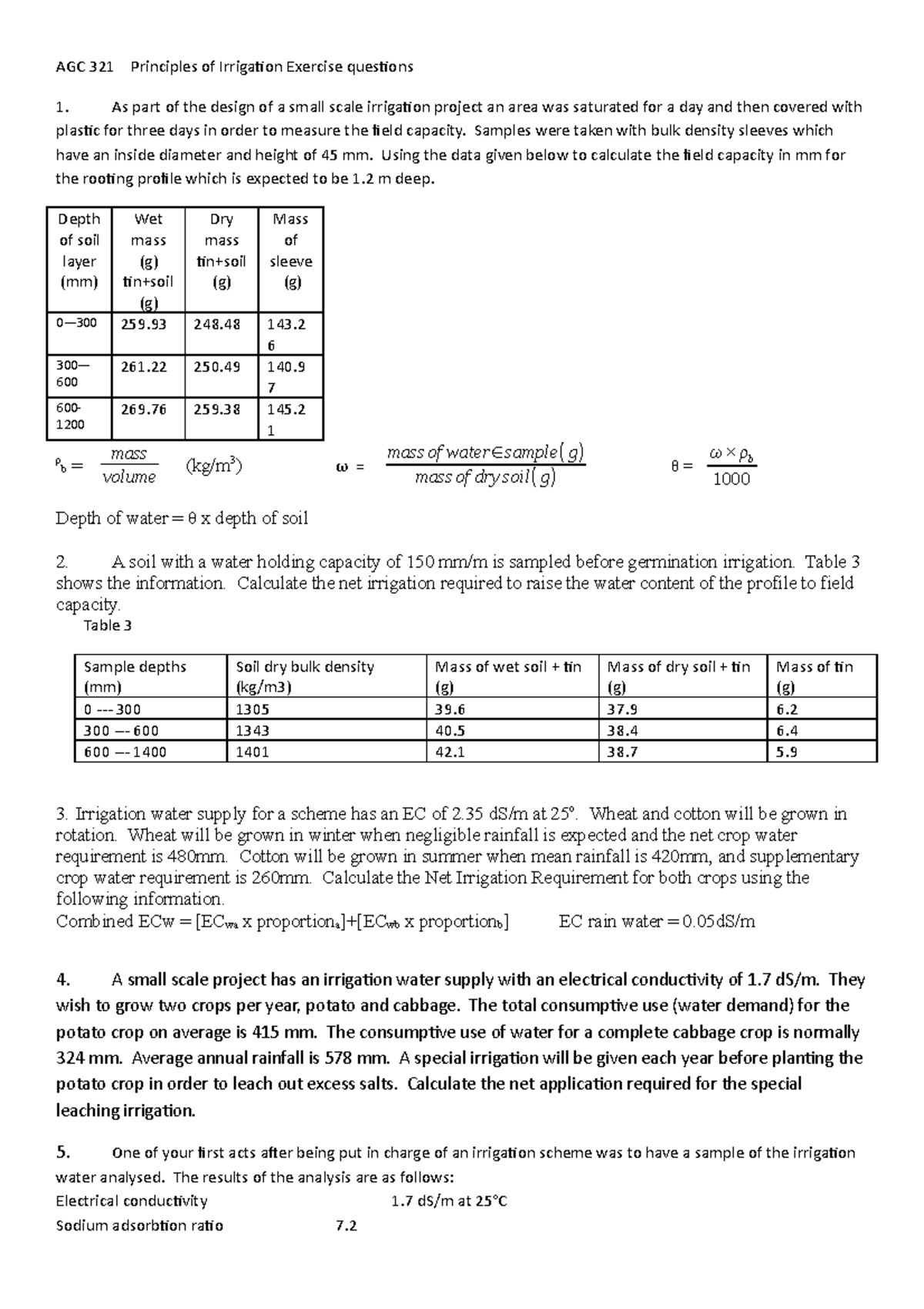 AGC 321 Revision - AGC 321 Principles of Irrigation Exercise questions ...