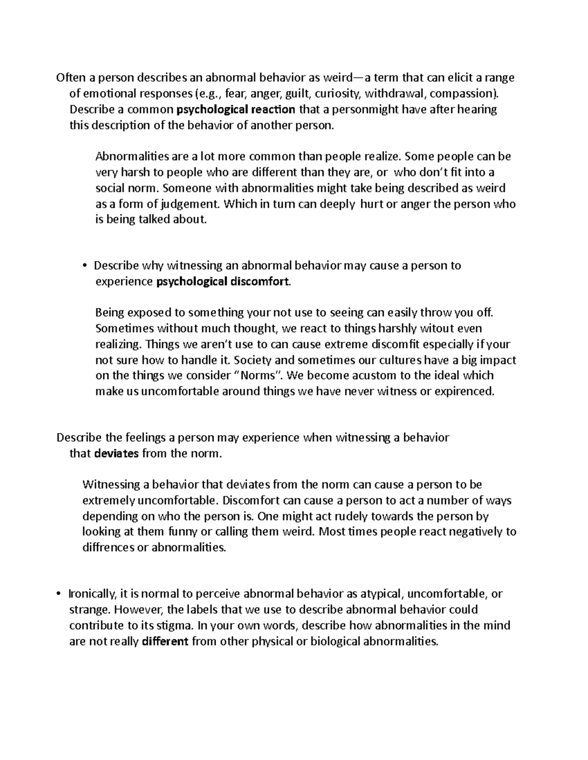 A.P 1-1 - Notes - Often a person describes an abnormal behavior as ...