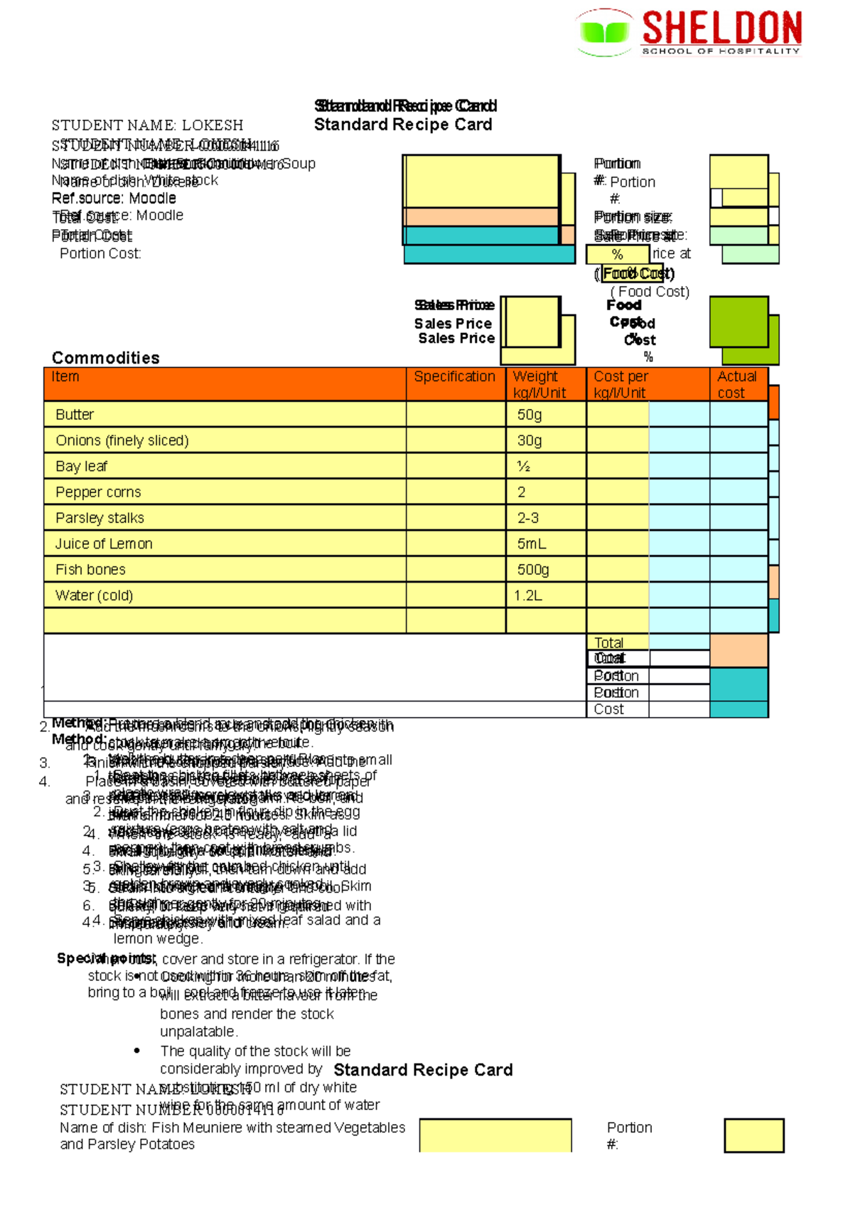 Recipe Card Sheldon (2) - Standard Recipe Card STUDENT NAME: LOKESH ...