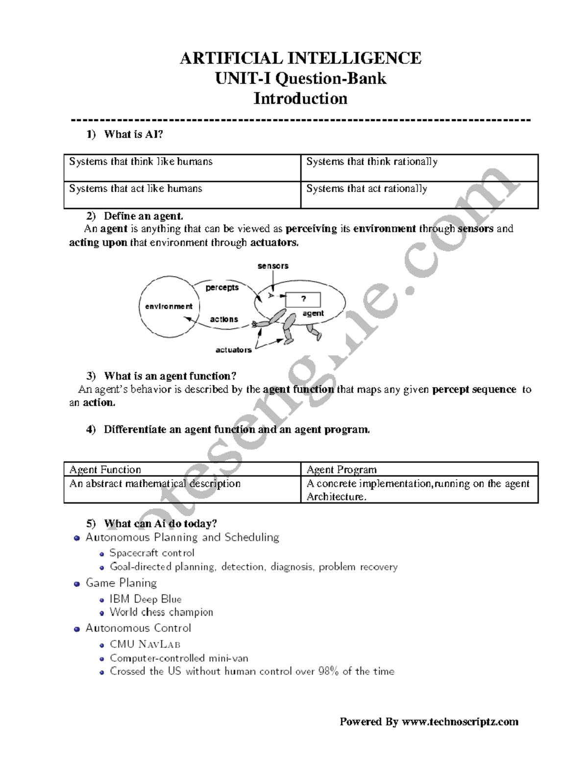 Artificial intelligence important questions and its content ...