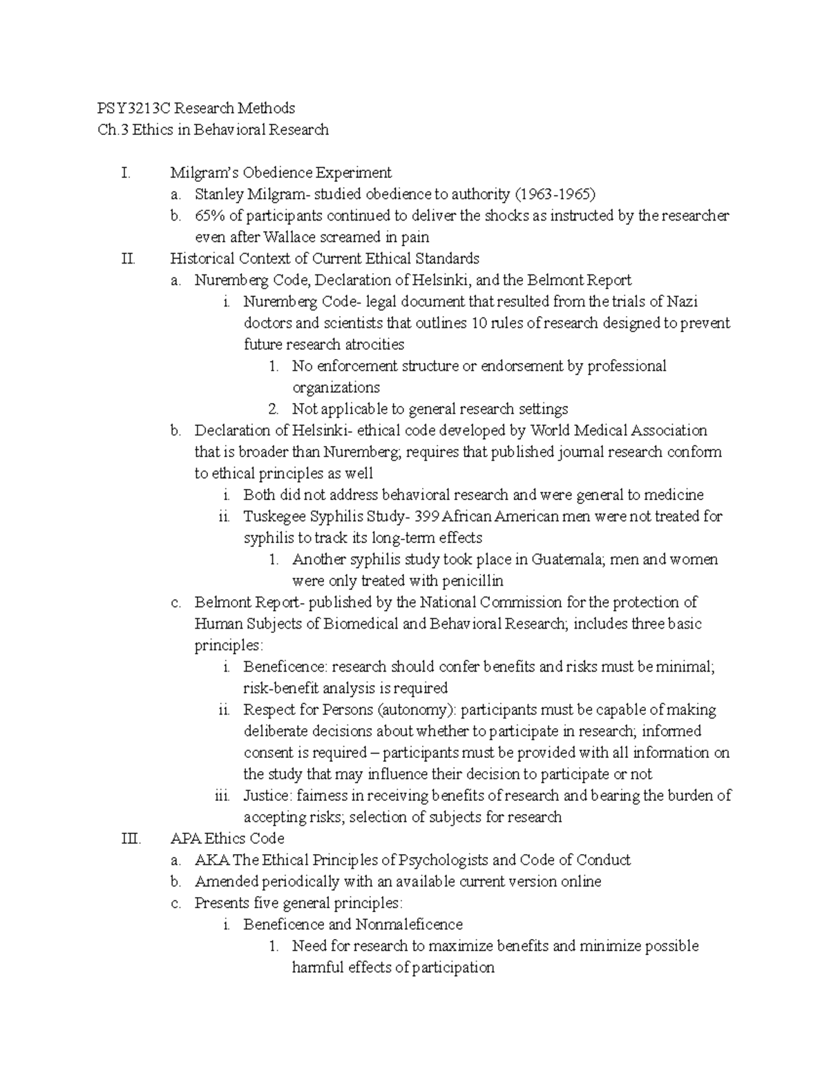 PSY3213C Research Methods Ch.3 Ethics in Behavioral Research - Milgram’s Obedience Experiment a ...