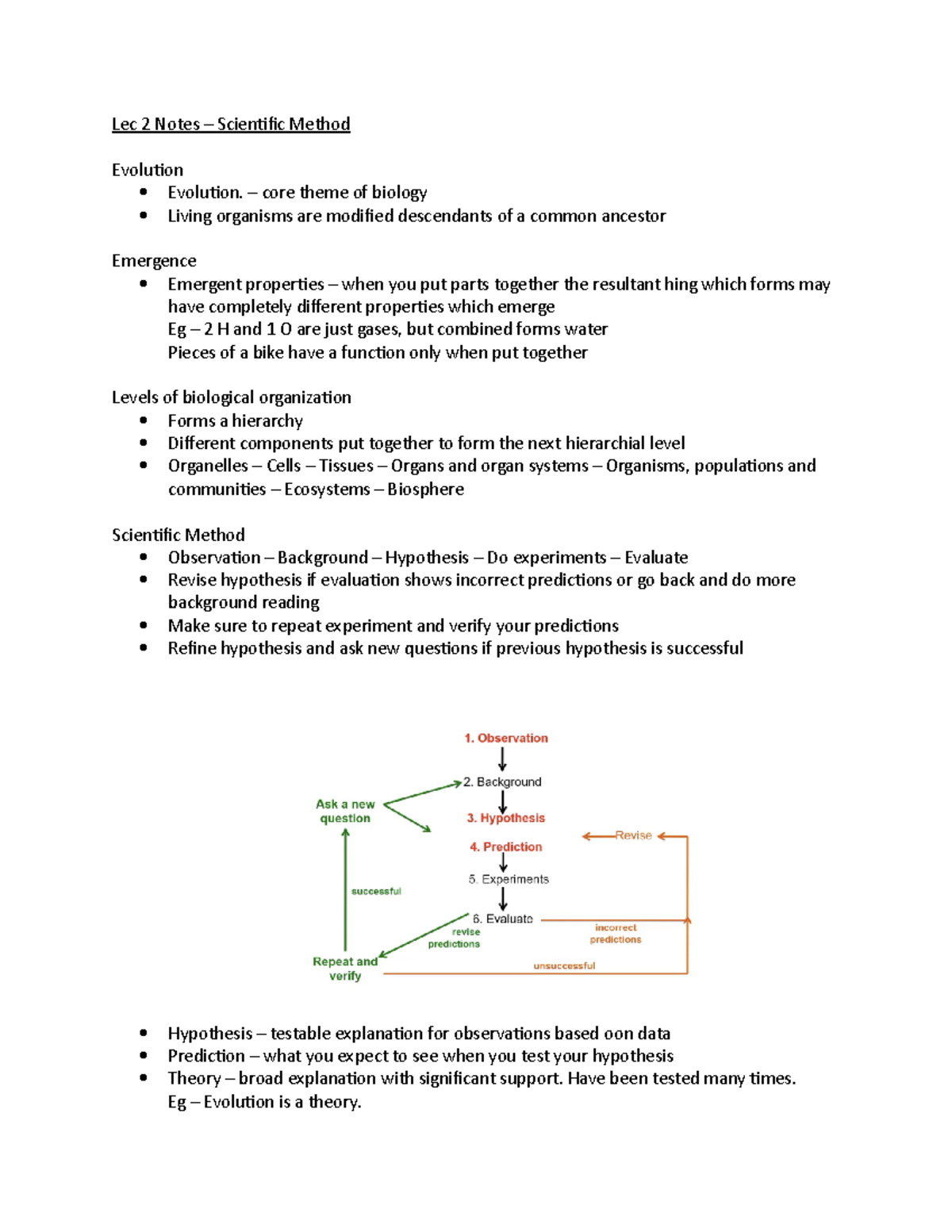 Lec 2 Notes - Lec 2 Notes – Scientific Method Evolution Evolution ...