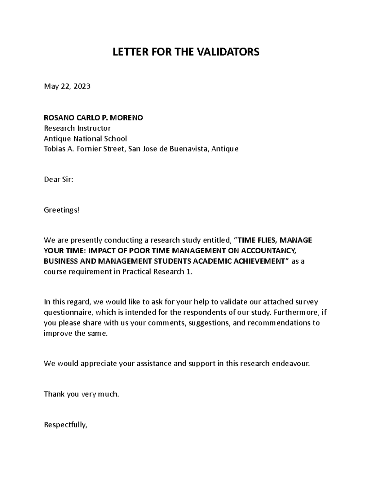 Inbound 3570597782481076621 - LETTER FOR THE VALIDATORS May 22, 2023 ...