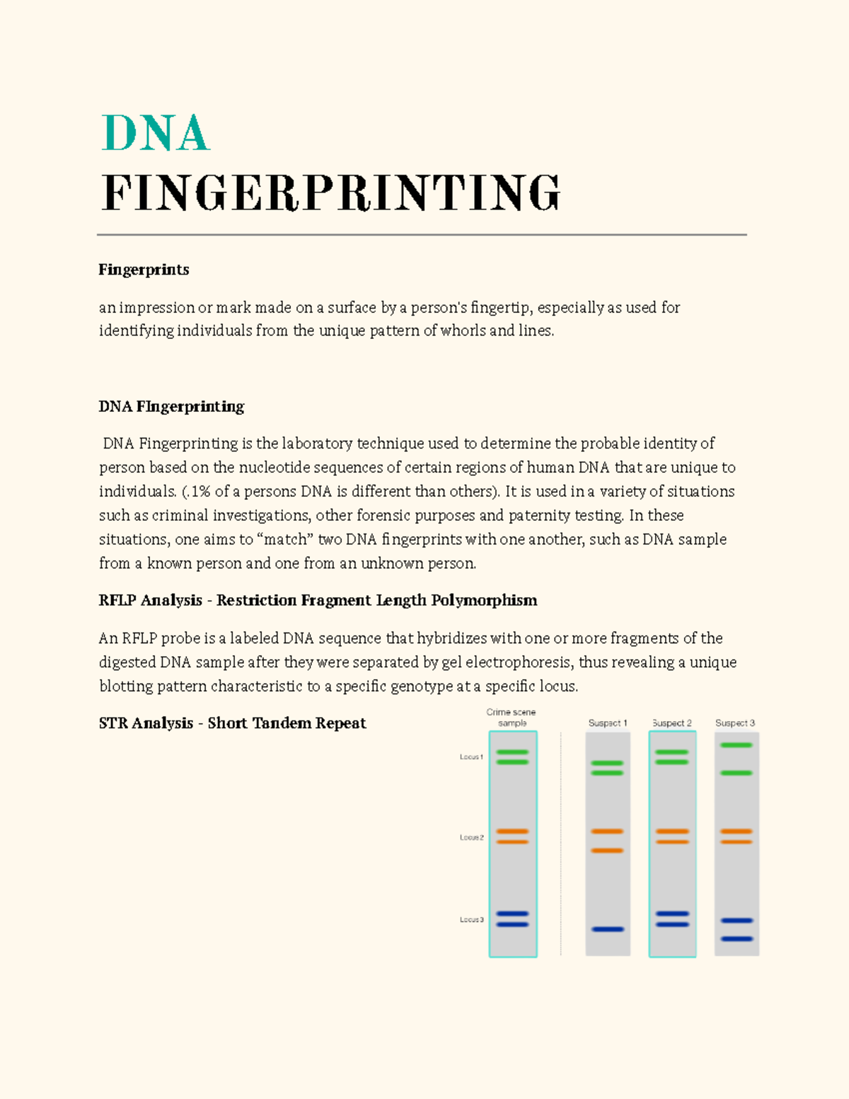 DNA Fingerprinting Notes - DNA FINGERPRINTING Fingerprints an ...