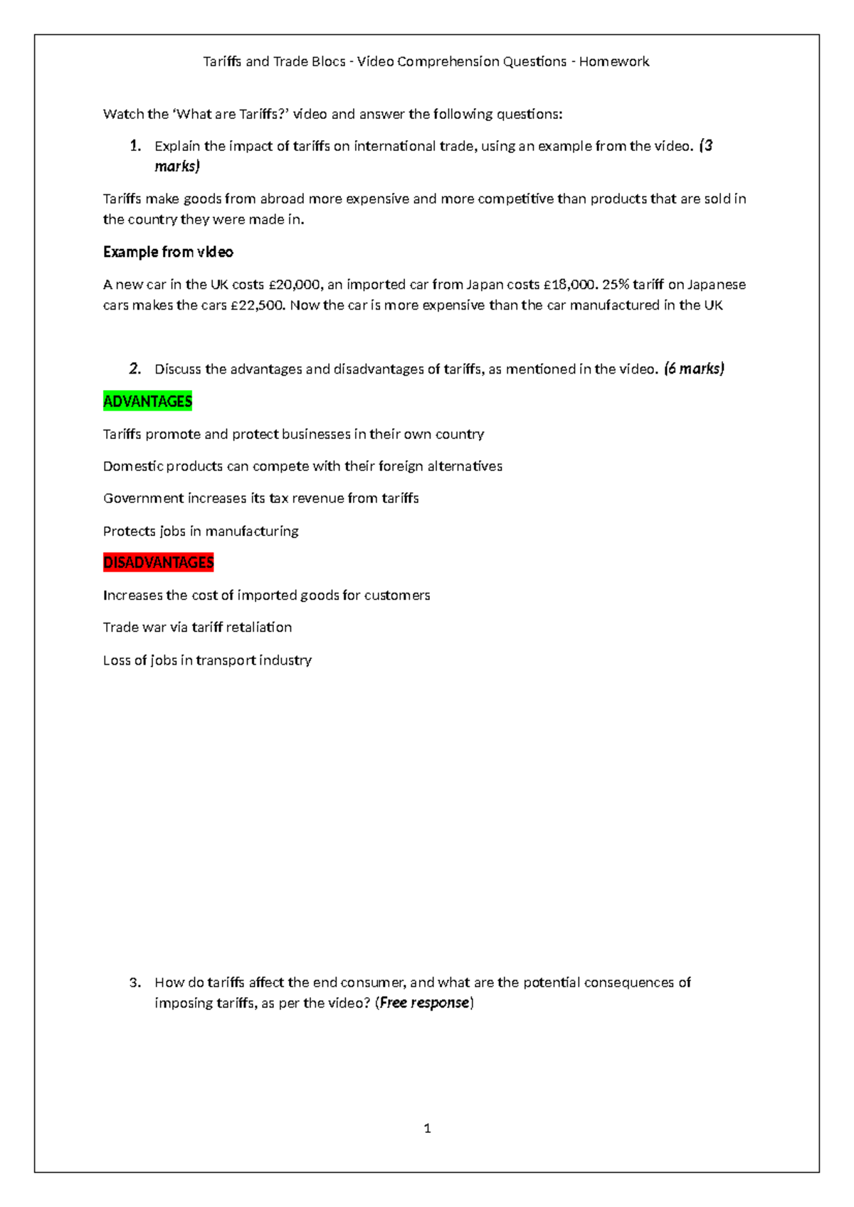 Homework - Tariffs and Trade Blocs Muhammad Harif - Tariffs and Trade ...