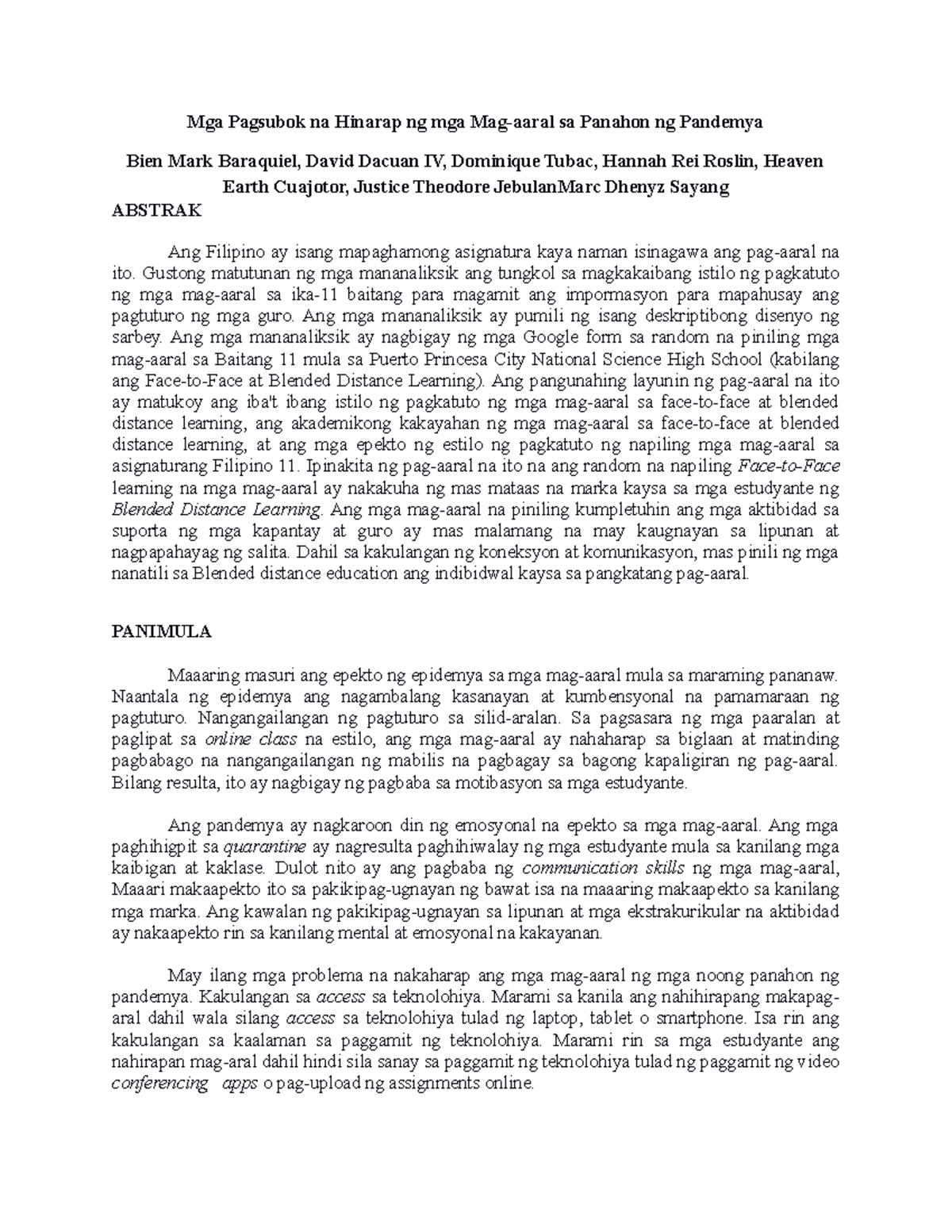 For Premium Documents - Mga Pagsubok na Hinarap ng mga Mag-aaral sa ...