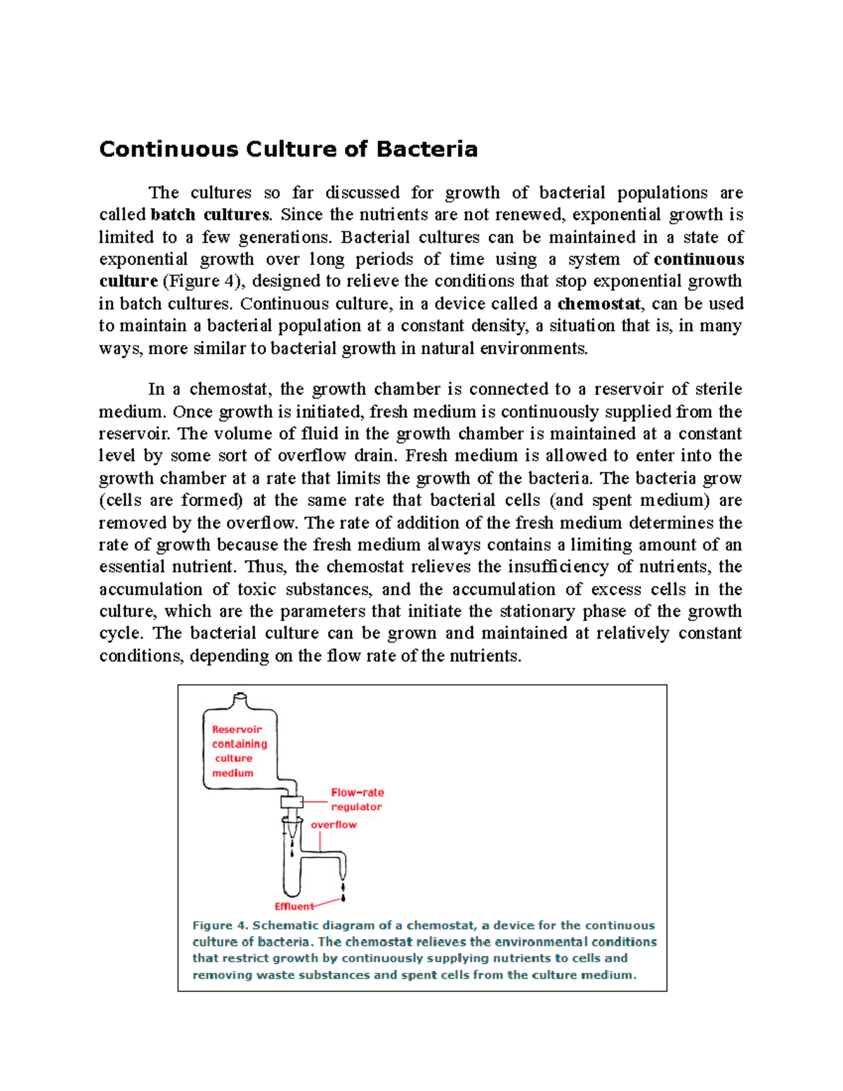 Continuous and synchronous Culture of Bacteria - Continuous Culture of ...