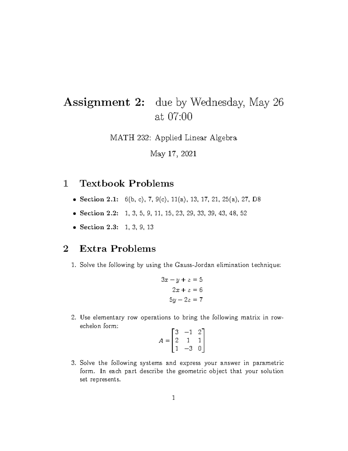 Assignment 2 - In each part describe the geometric object that your ...