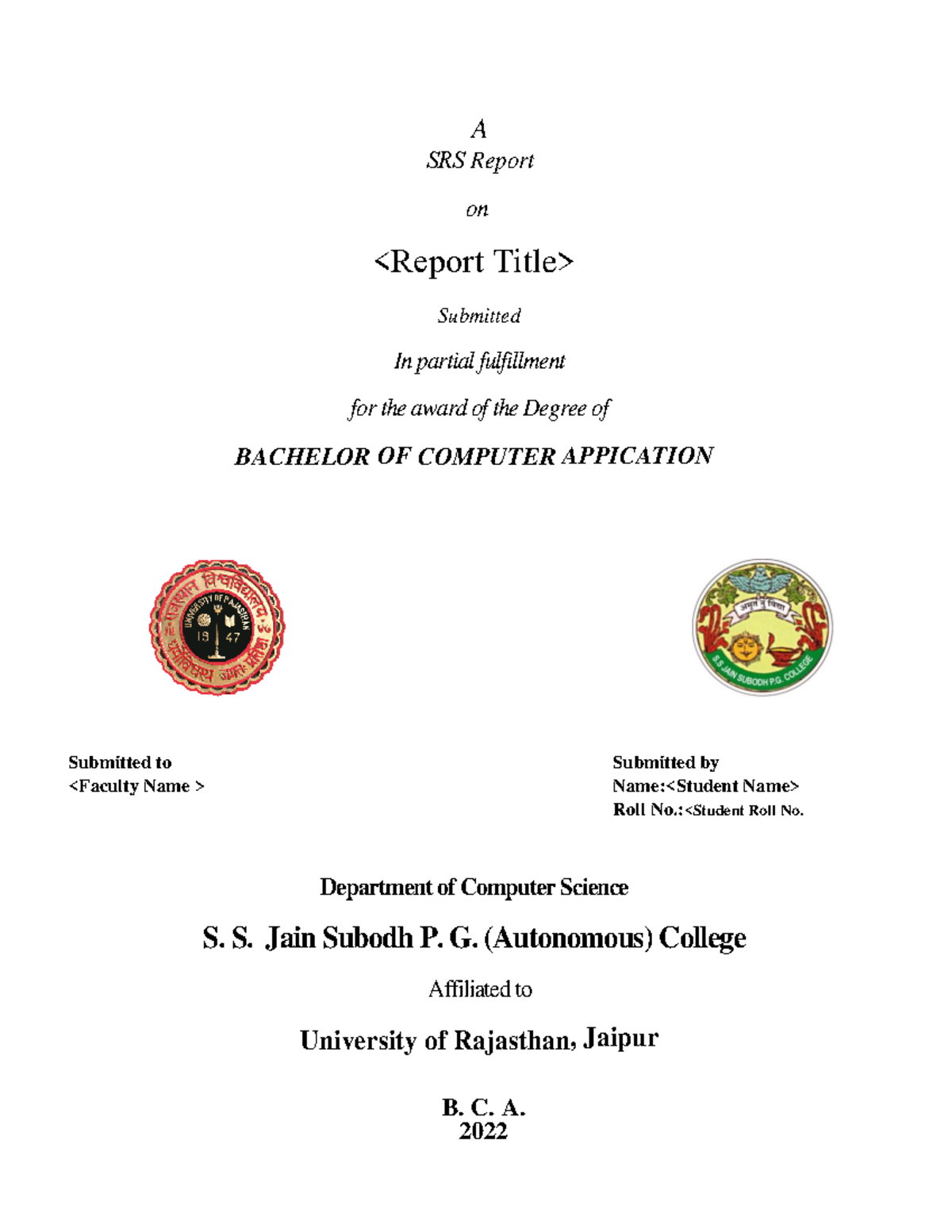 BCA SRS Project Report Format - A SRS Report on Submitted In partial ...