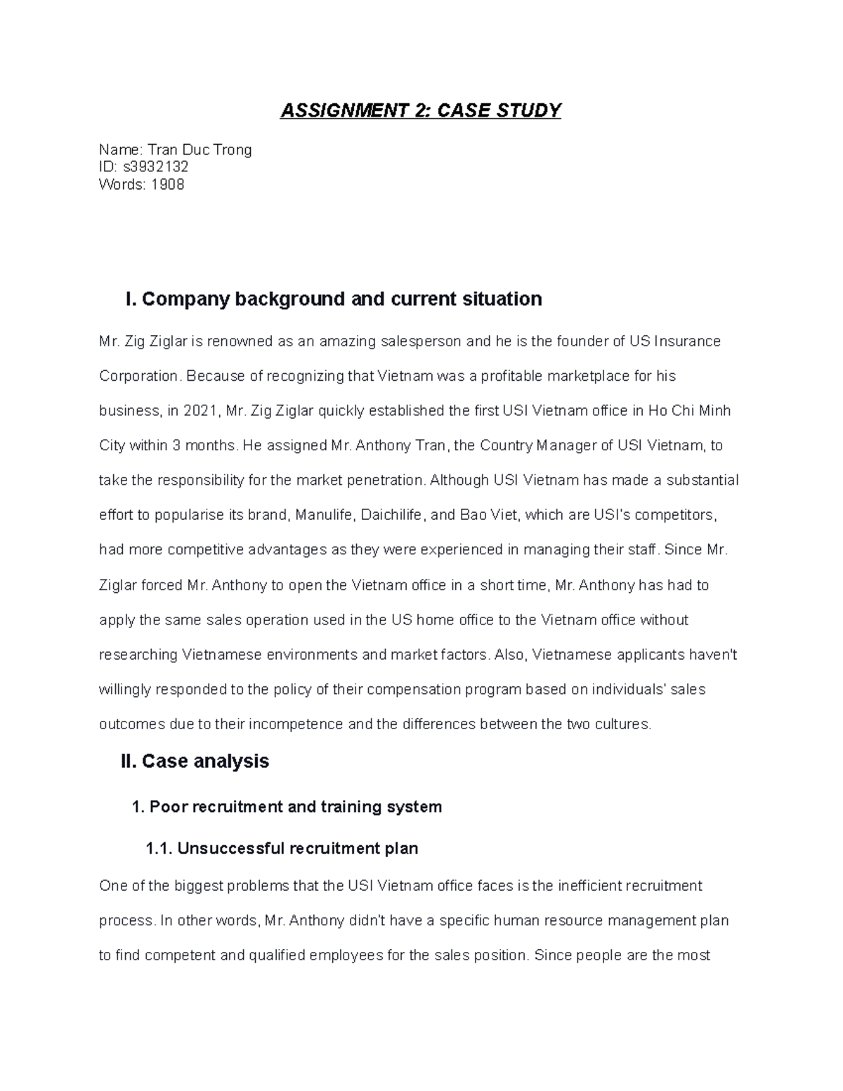 Assignment 2 - CR - ASSIGNMENT 2: CASE STUDY Name: Tran Duc Trong ID: s ...