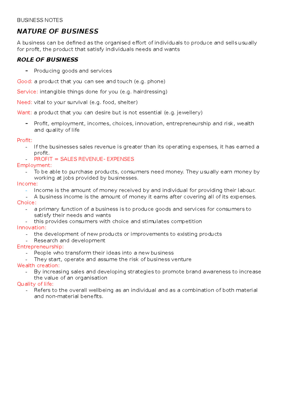 Business notes - lecture tings yeah big grades n that for big brains ...