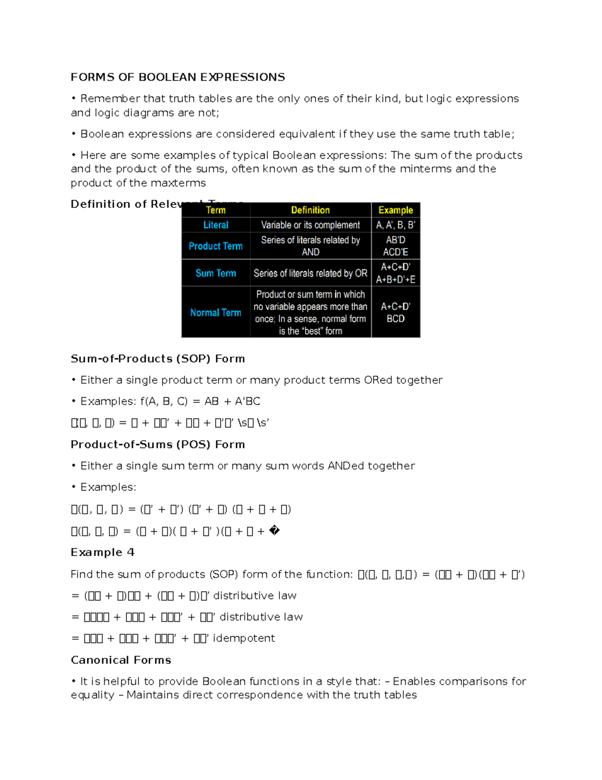 Forms OF Boolean Expressions - FORMS OF BOOLEAN EXPRESSIONS Remember ...