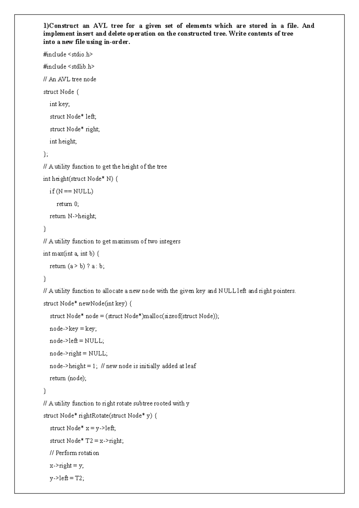 DS lab Manual - 1)Construct an AVL tree for a given set of elements which are stored in a file ...