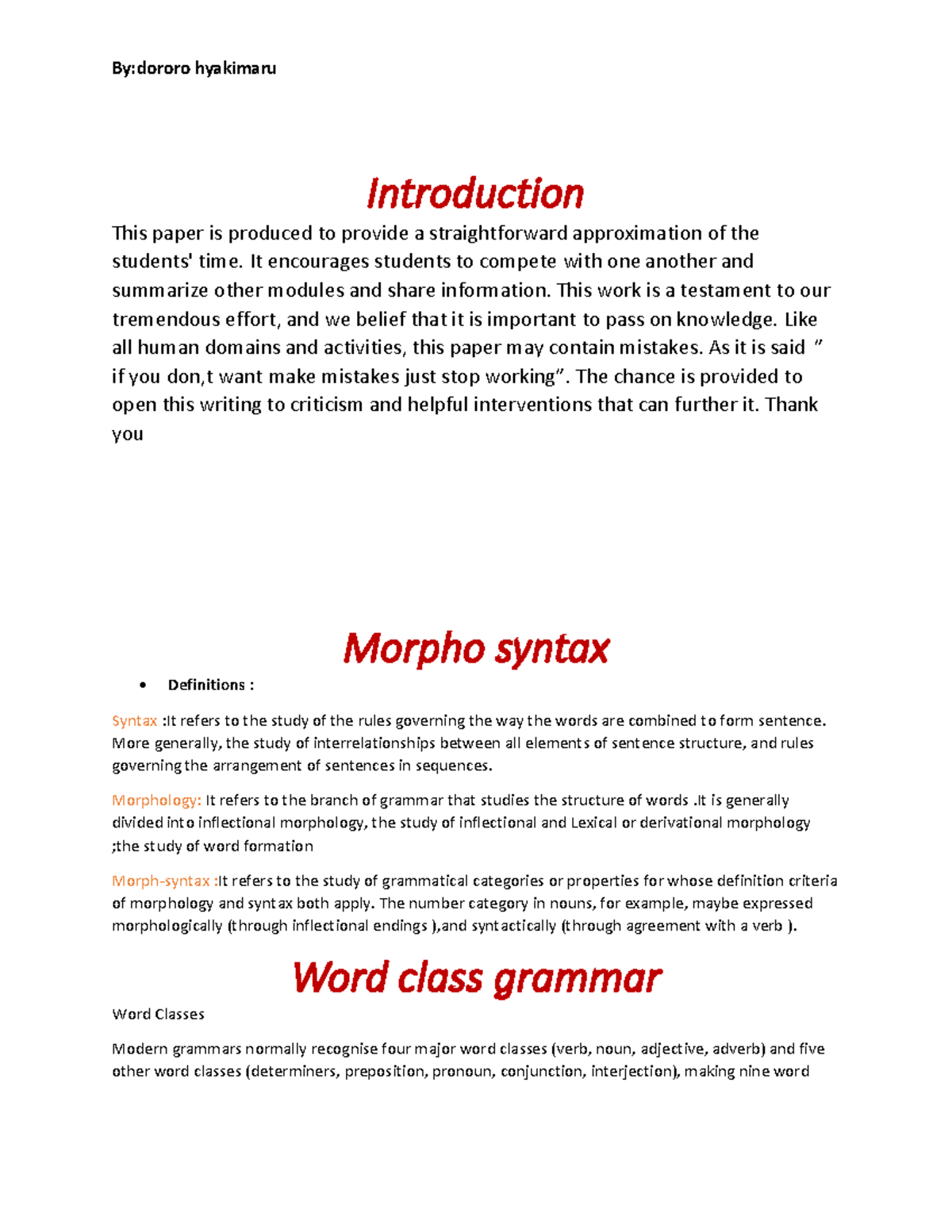 morphosyntax s5 - Introduction This paper is produced to provide a straightforward approximation ...