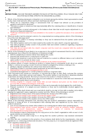 D10 - Auditing theory practice questions - D10 Auditing Theory ...